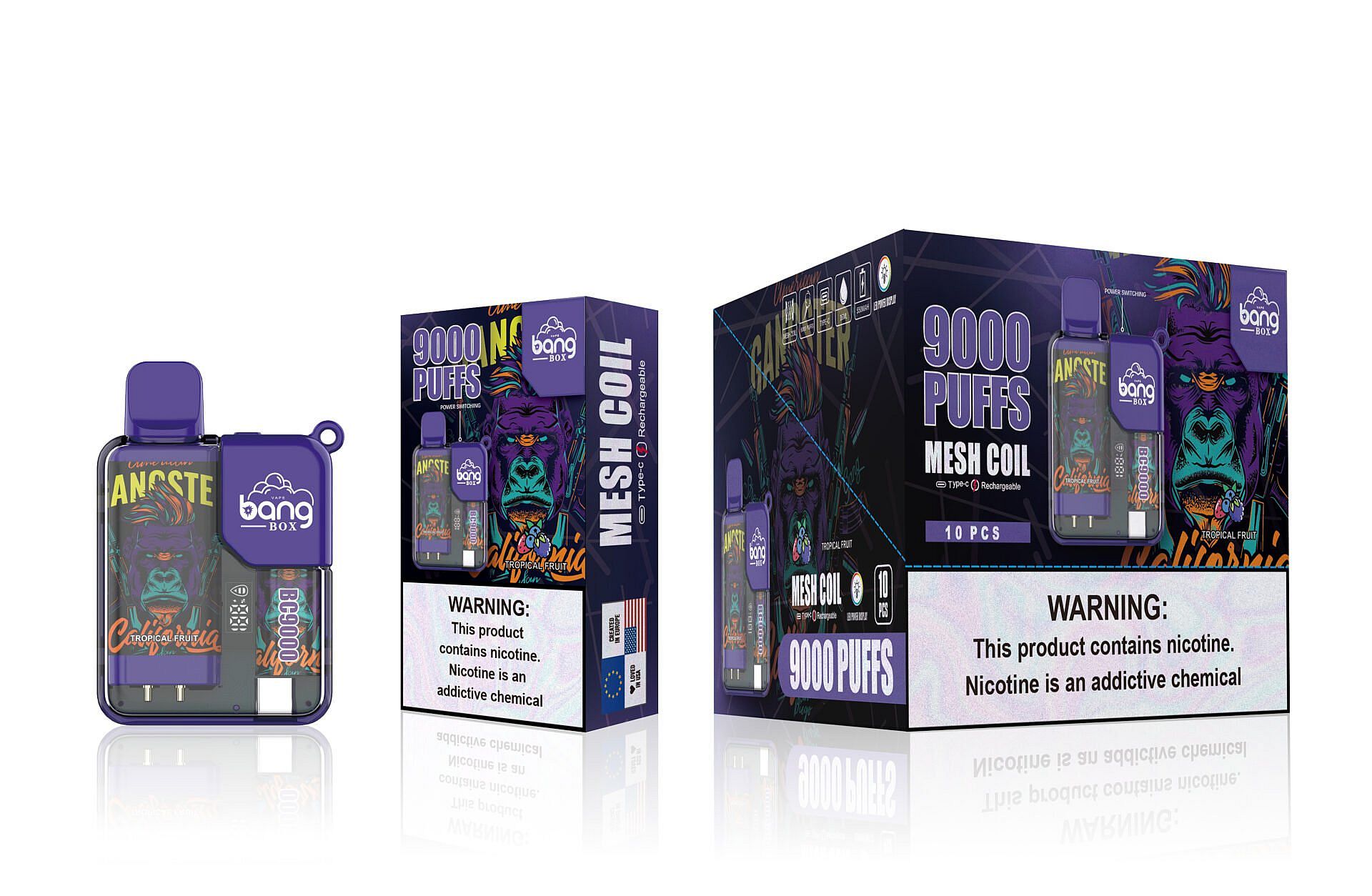 Bang Box 9000 Puffs 0% 2% 3% 5% Nicotine Rechargeable LED Pover Display ...