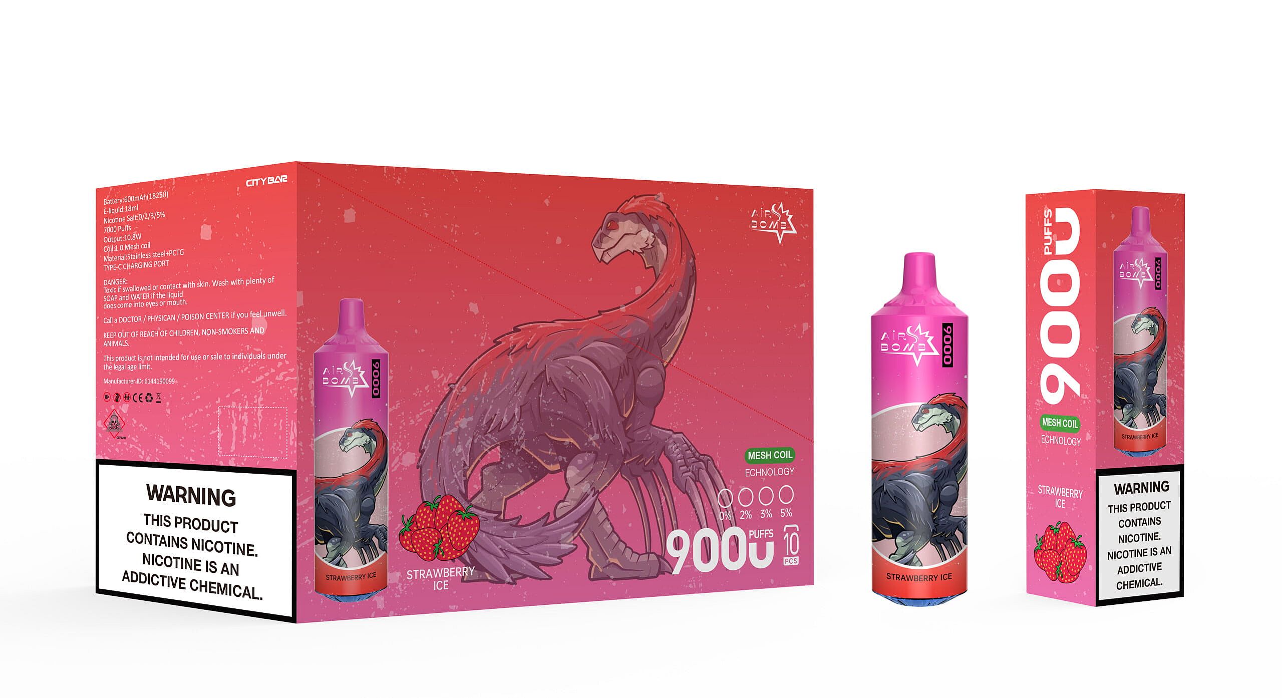 Airbomb Tornado 9000 Puffs 0% 2% 3% 5% Nicotine Rechargeable Disposable ...