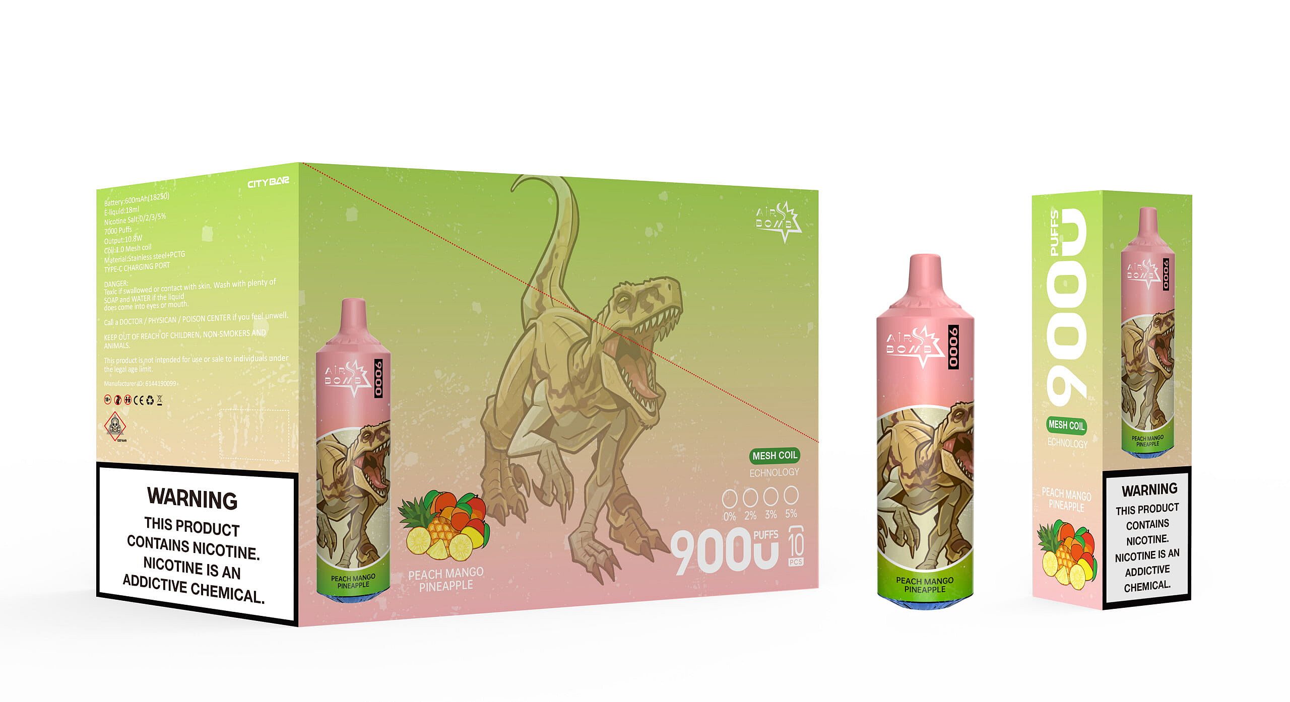 Airbomb Tornado 9000 Puffs 0% 2% 3% 5% Nicotine Rechargeable Disposable ...