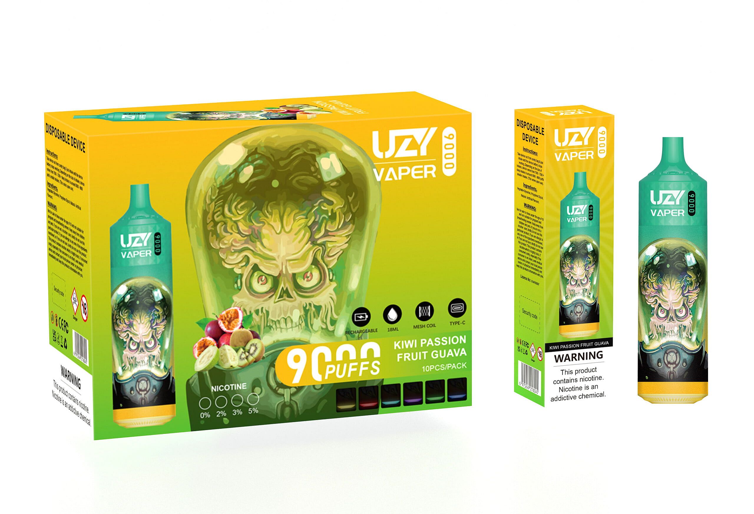 UZY Vaper 9000 Puffs 0% 2% 3% 5% Nicotine Rechargeable Disposable Pod ...