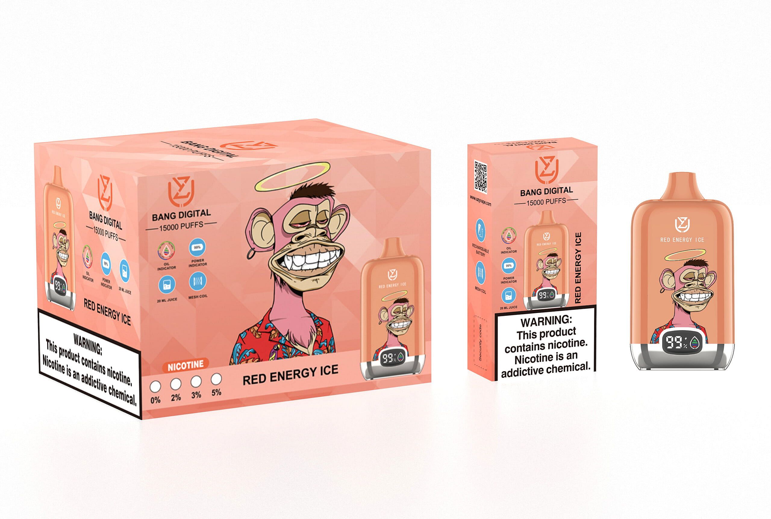 UZY Bang Digital 15000 puffs 0% 2% 3% 5% Nicotine LED display ...