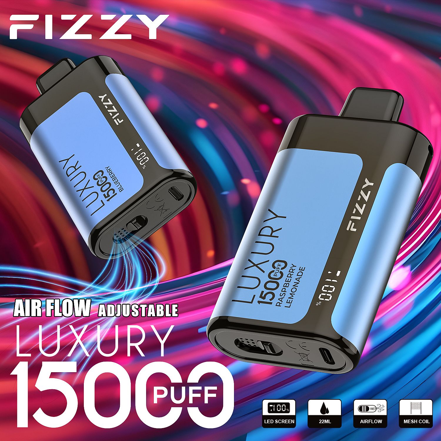 Fizzy Luxury 15000 Puffs Disposable Vape | 22ML E-liquid, Mesh Coil ...
