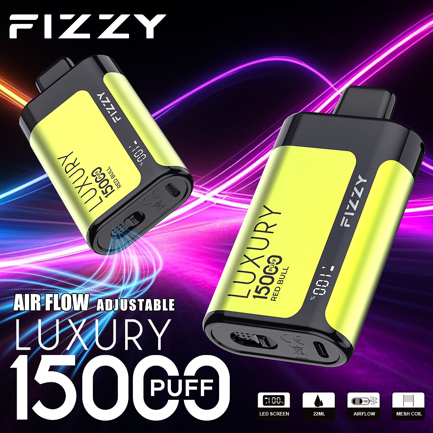 Fizzy Luxury 15000 Puffs Disposable Vape | 22ML E-liquid, Mesh Coil ...