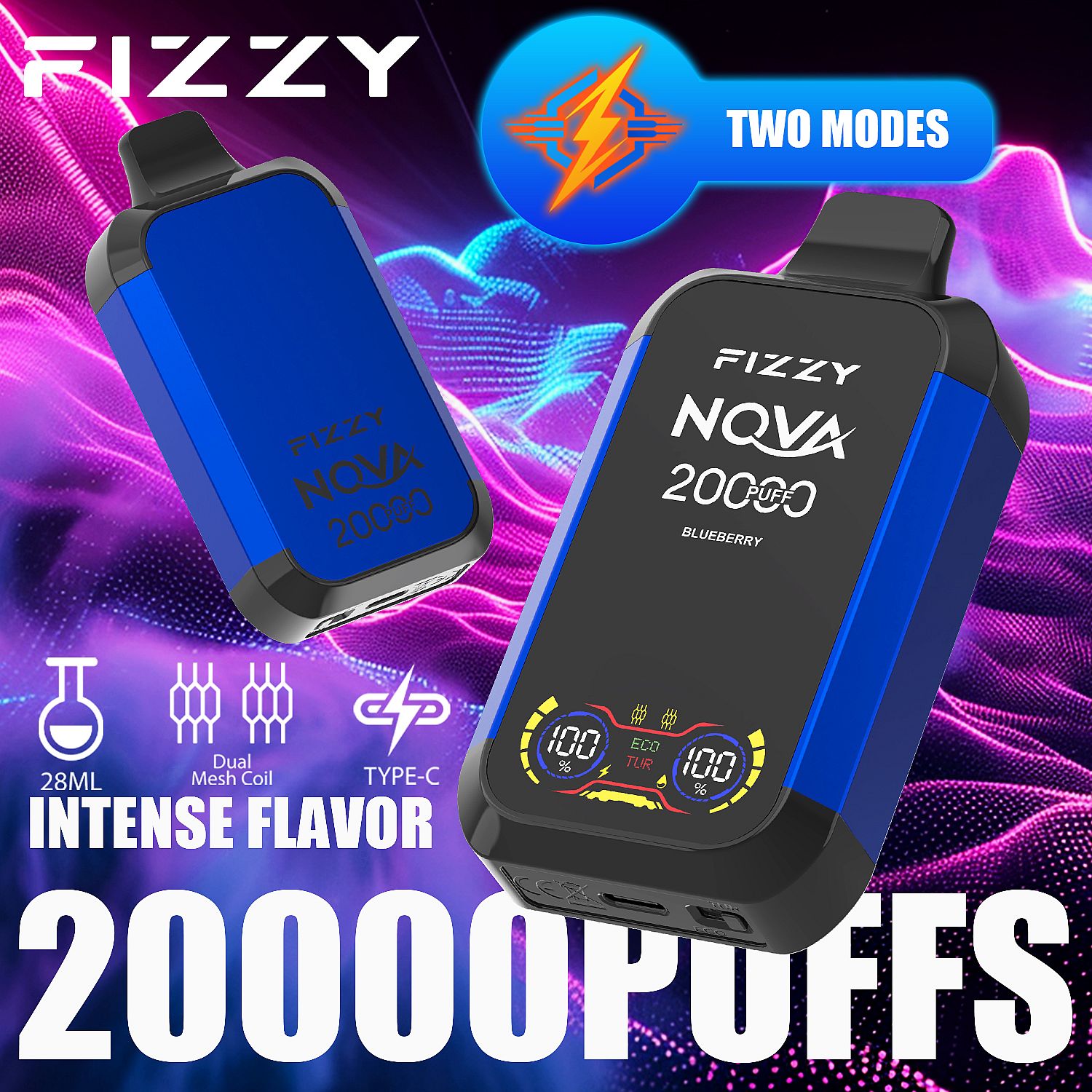 Fizzy Nova 20000 Puffs Disposable Vape | Dual Mesh Coil, 28ML E-liquid ...