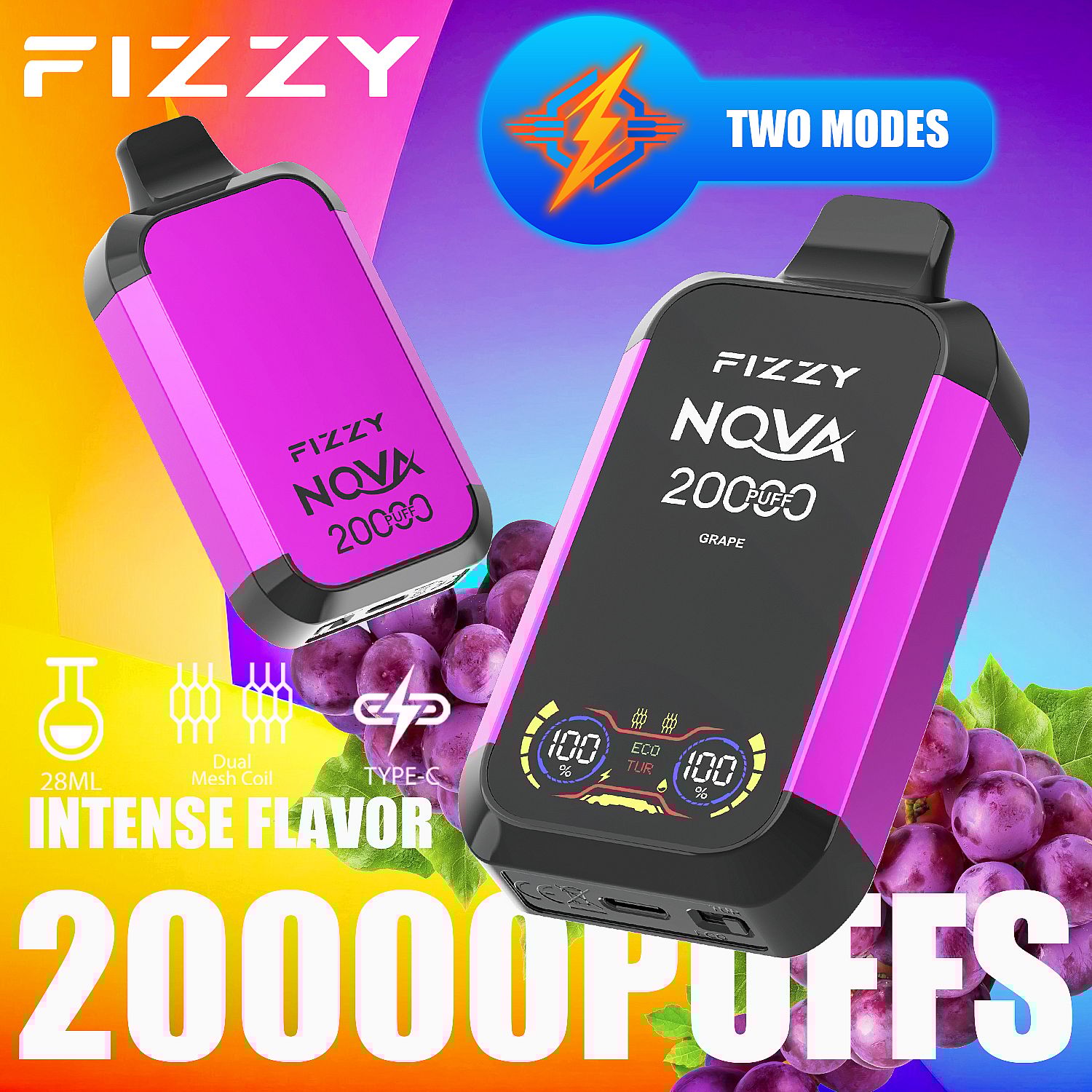 Fizzy Nova 20000 Puffs Disposable Vape | Dual Mesh Coil, 28ML E-liquid ...