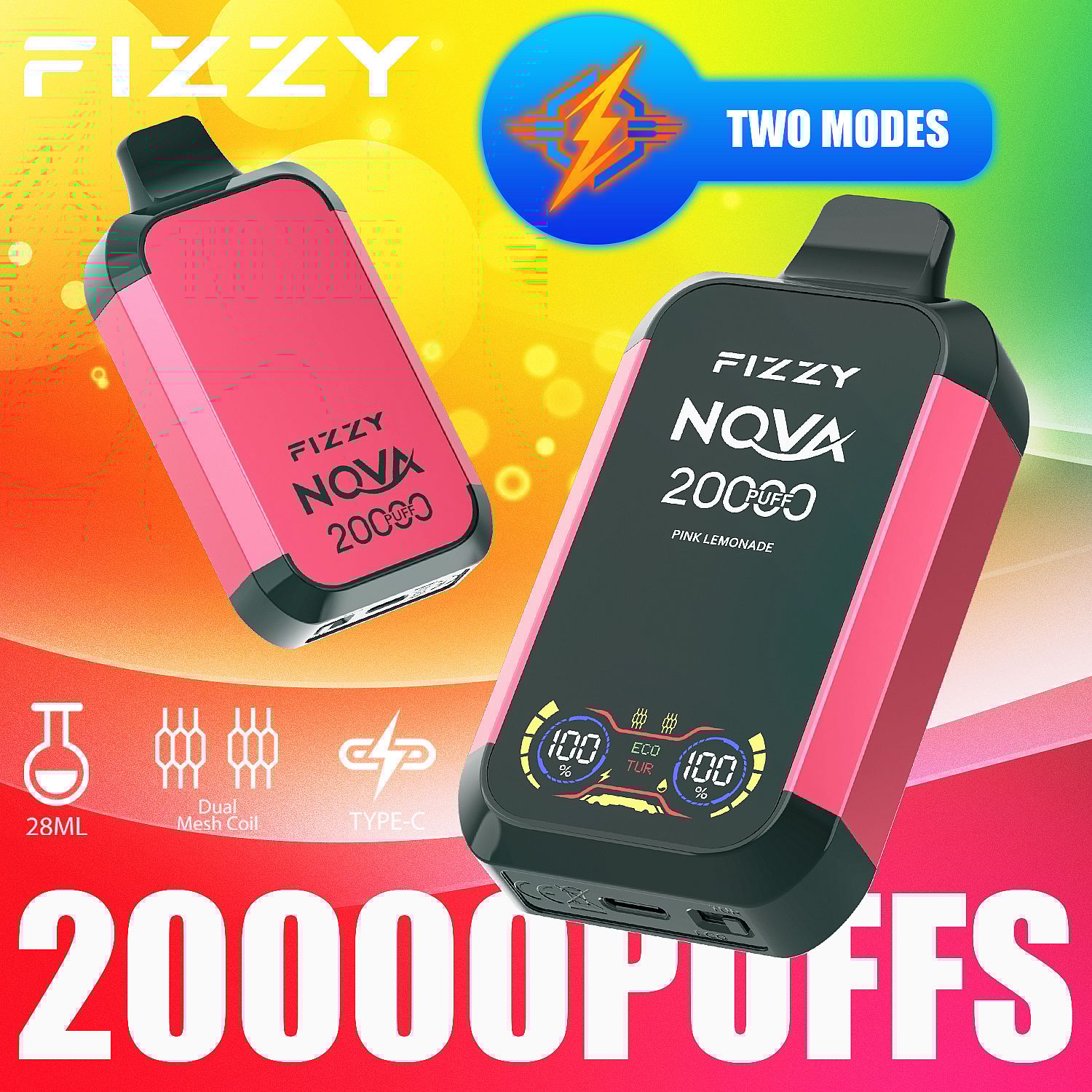 Fizzy Nova 20000 Puffs Disposable Vape | Dual Mesh Coil, 28ML E-liquid ...