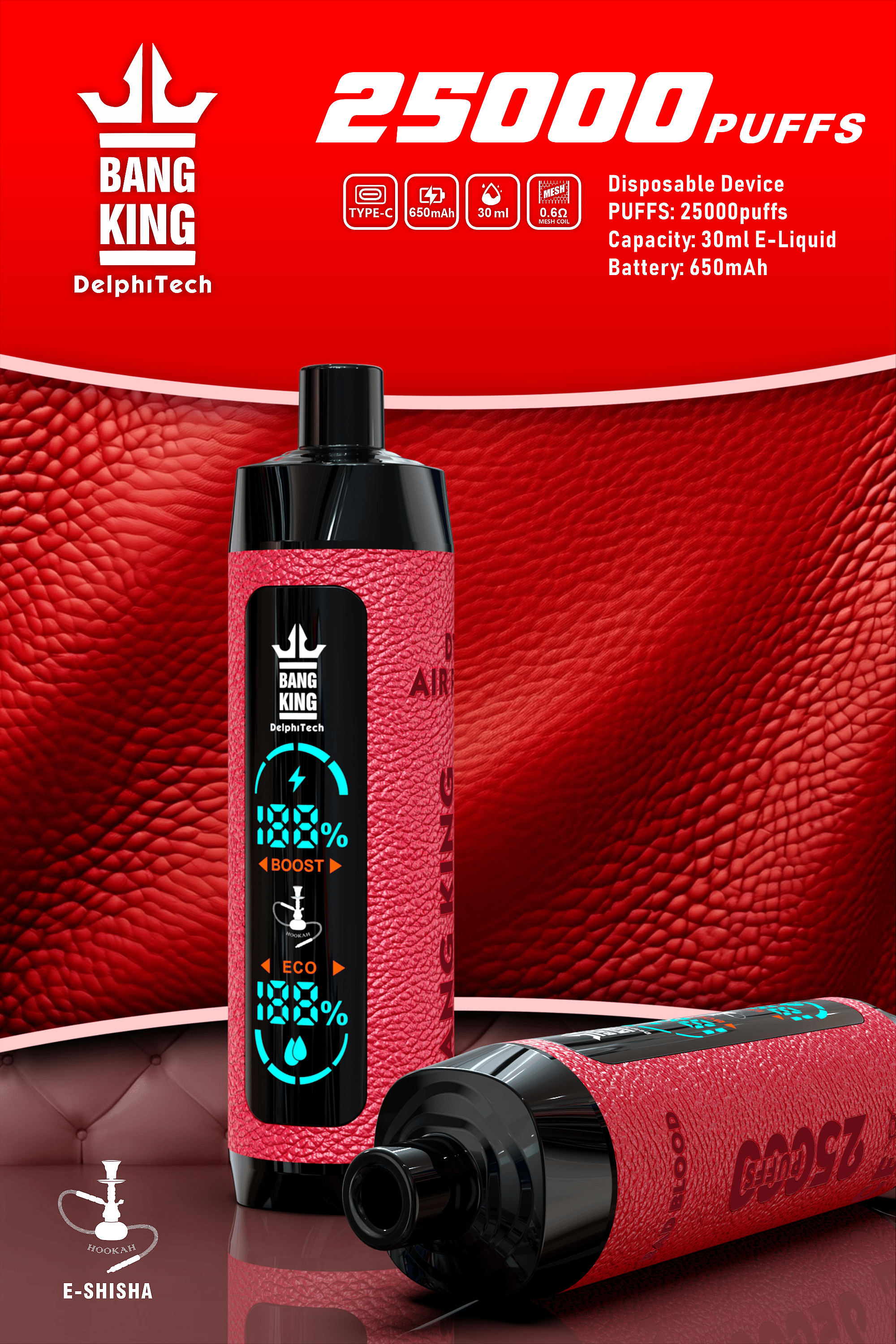 Bang King Shisha 25000 25K Puffs Original Leather DTL Disposable Vape ...