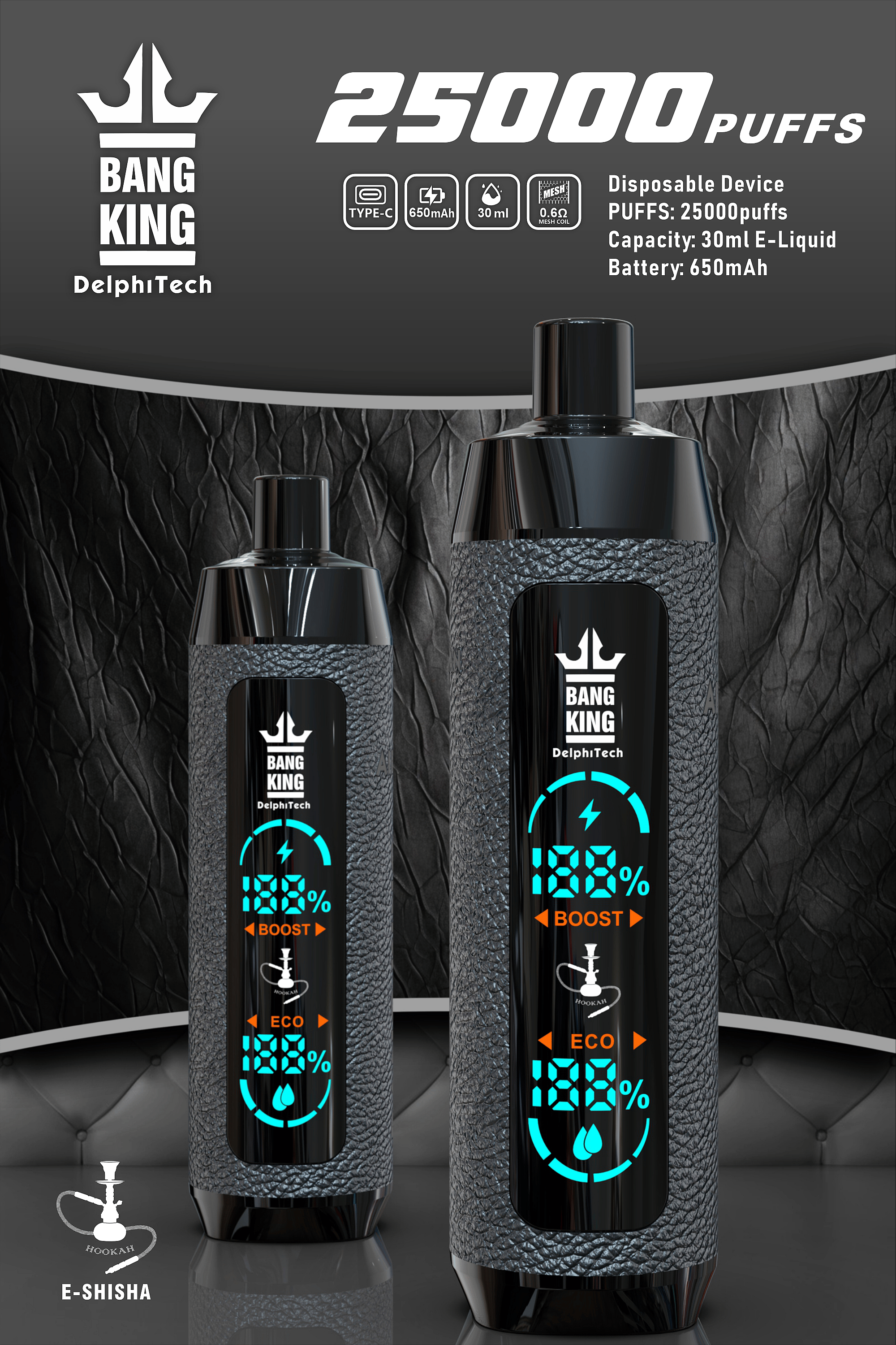 Bang King Shisha 25000 25K Puffs Original Leather DTL Disposable Vape ...