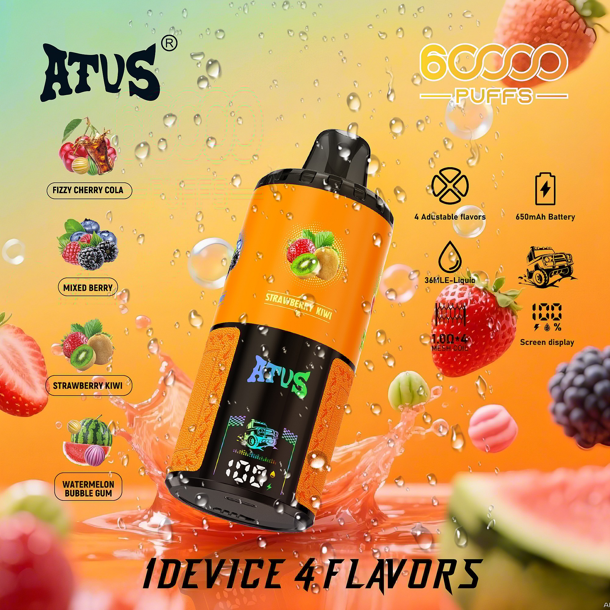 ATVS WARSHIP 60000 60k Puffs 4 in 1 Flavors Disposable Vape with Screen ...