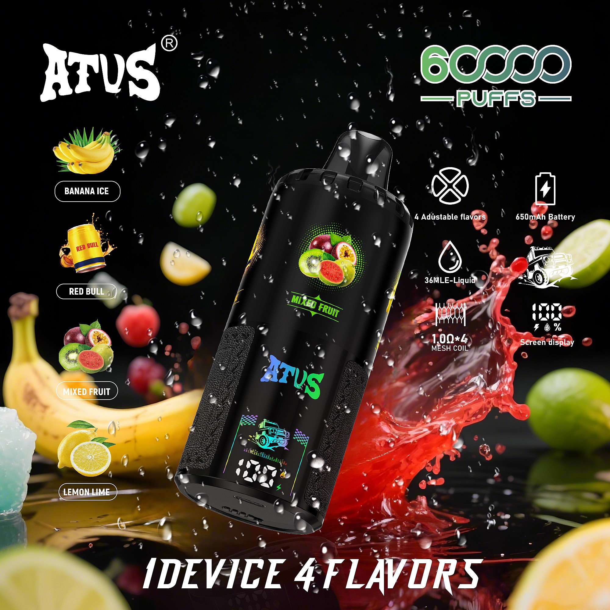ATVS WARSHIP 60000 60k Puffs 4 in 1 Flavors Disposable Vape with Screen ...