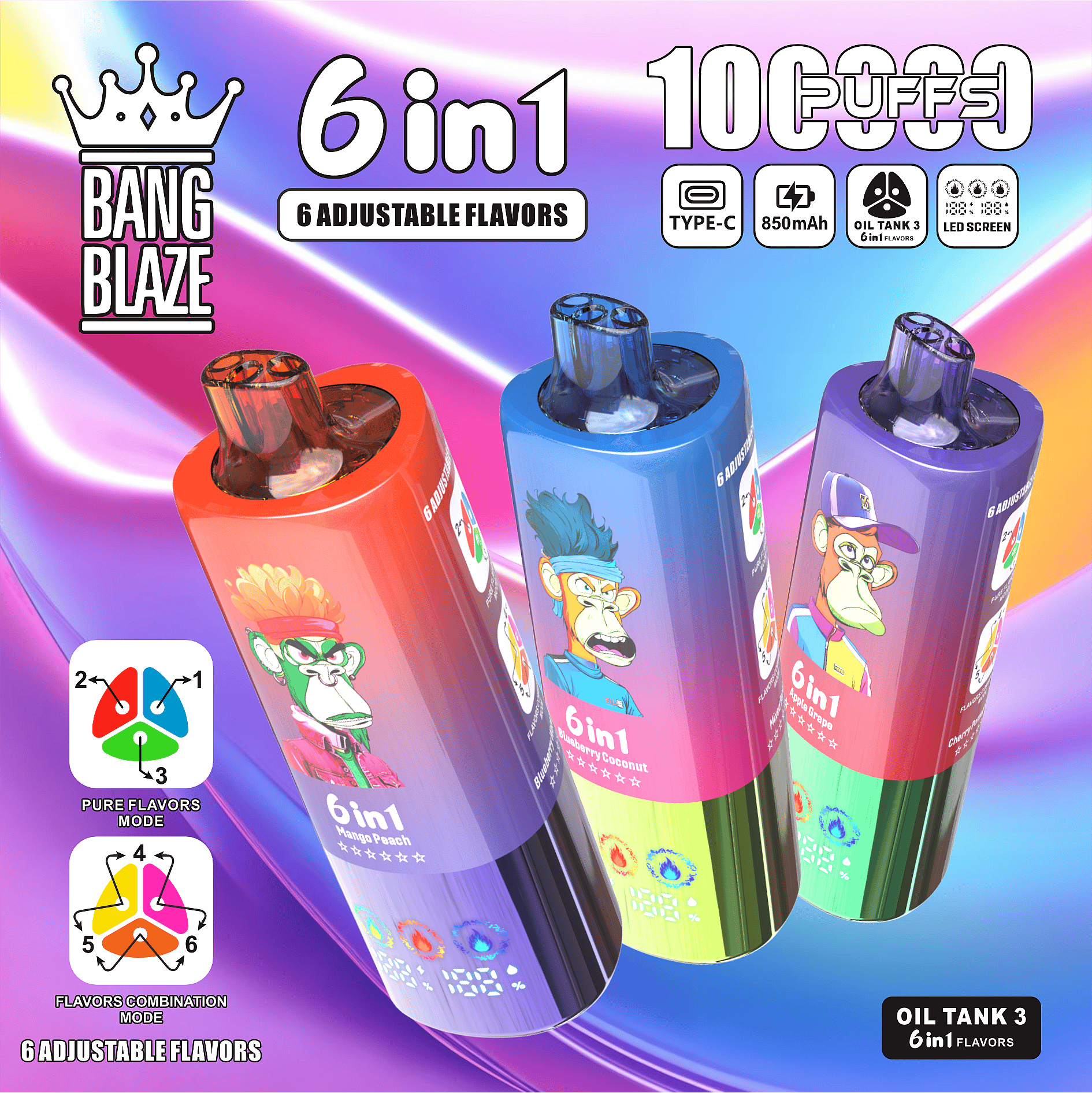 Bang Blaze 100k Puffs 6 in 1 Flavors Vape usa e getta con schermo LED ...