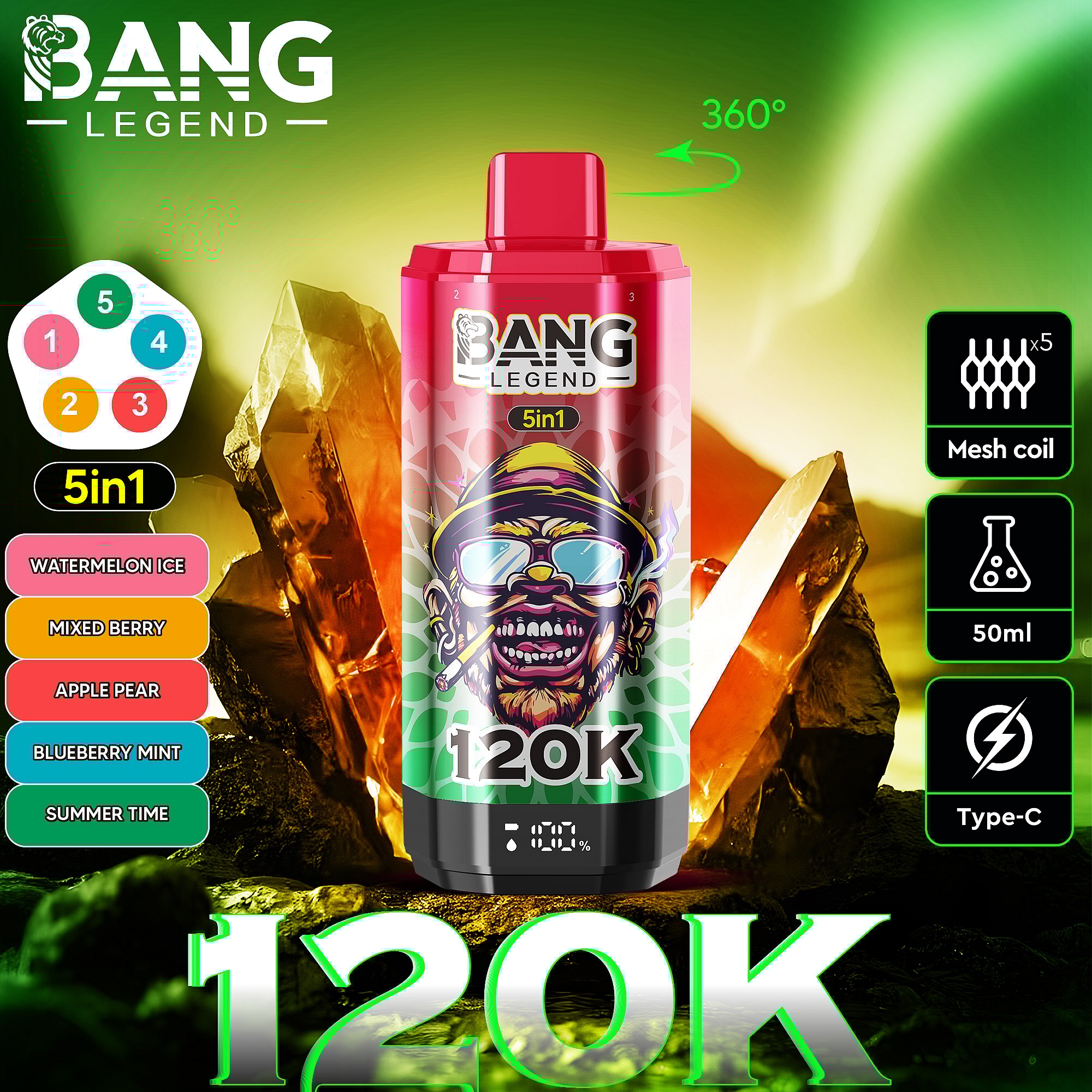 Bang Legende 120k Puffs 5 in 1 Geschmack Einweg -Vape - für endlose ...