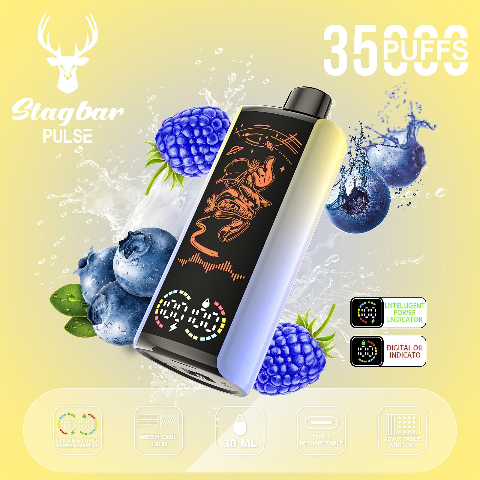 Stag Bar Pulse 35000 35K Puffs LED Display Disposable Vape with ...