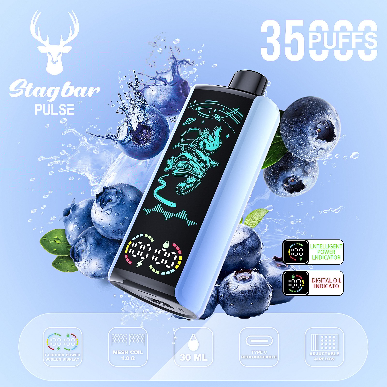 Stag Bar Pulse 35000 35K Puffs LED Display Disposable Vape with ...