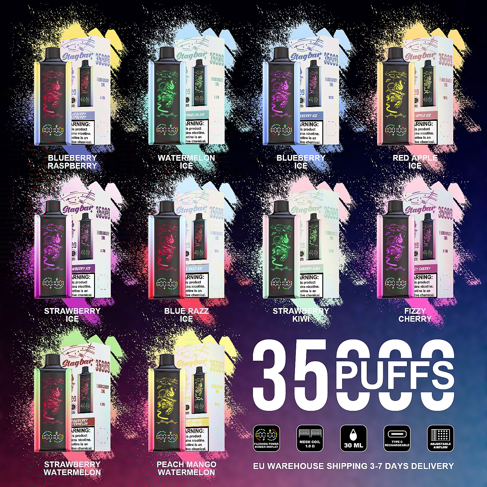 STAG Bar Pulse 35000 35k Puffs Affichage LED Vape jetable avec flux d ...