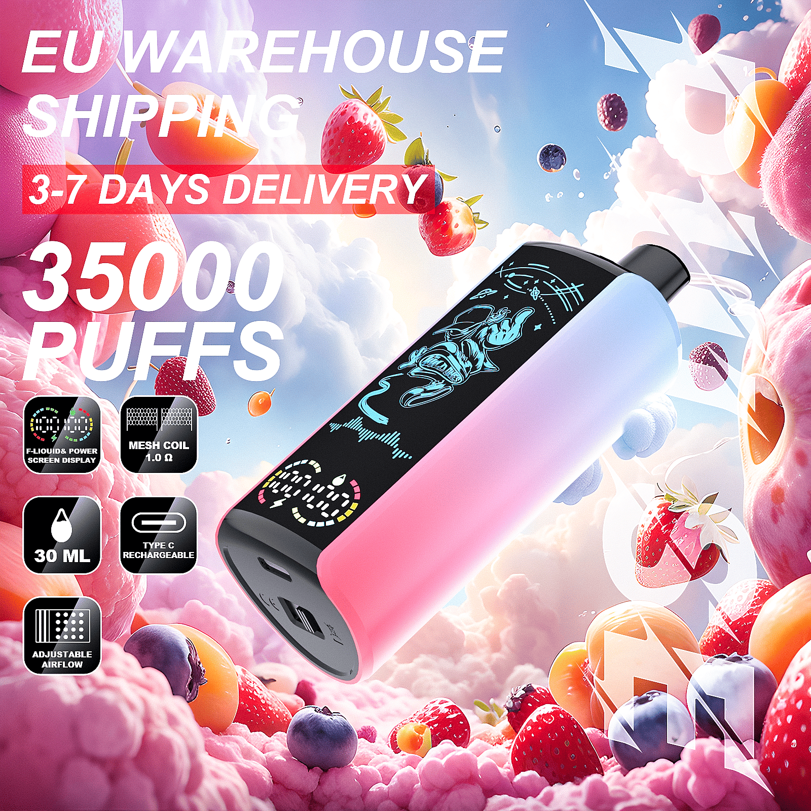 Stag Bar Pulse 35000 35K Puffs LED Display Vape desechable con flujo de ...