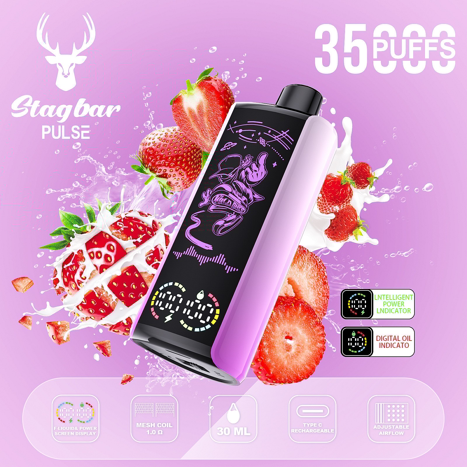 STAG Bar Pulse 35000 35k Puffs Affichage LED Vape jetable avec flux d ...