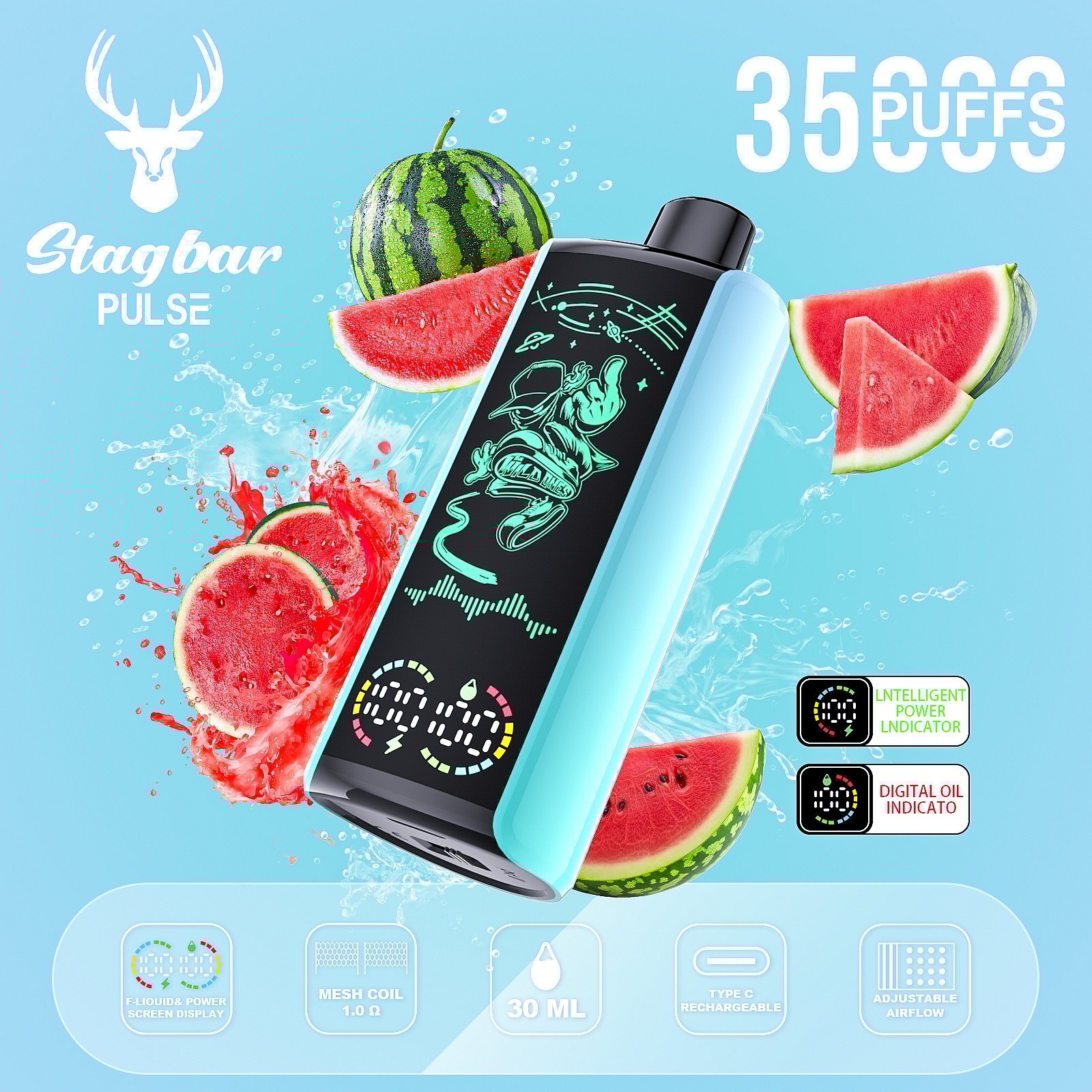 STAG Bar Pulse 35000 35k Puffs Affichage LED Vape jetable avec flux d ...