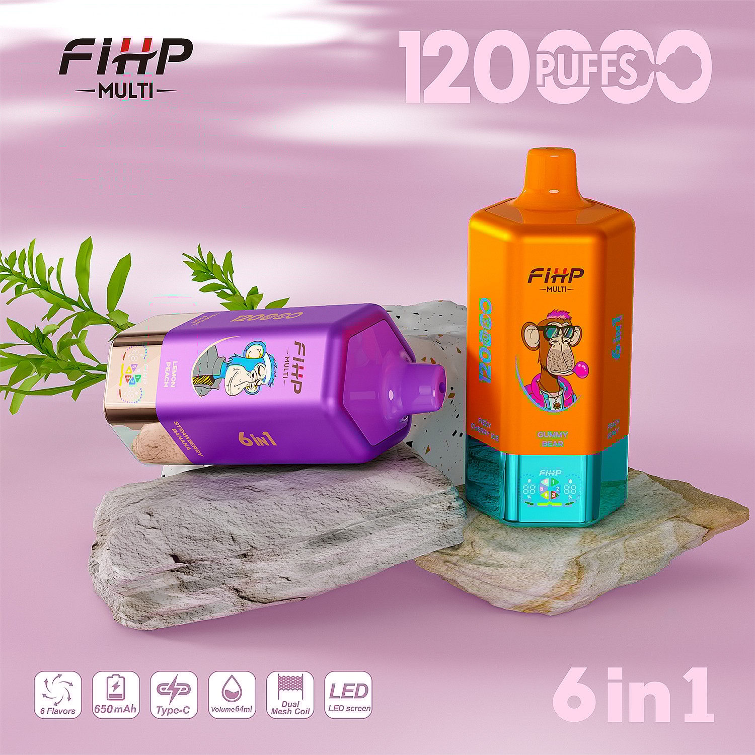 FIHP MULTI 120000 120K Puffs 6 in 1 Disposable Vape – 6 Flavors,Smart ...